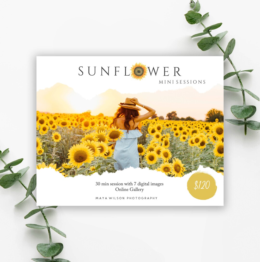 Sunflower Mini Session Template: Watercolor Photography Flyer (PSD) - Etsy