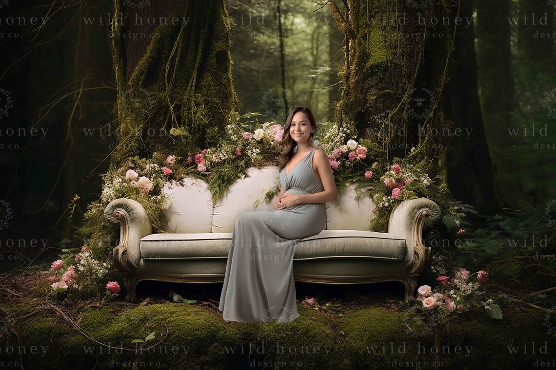 Woodland Couch Digital Backdrop: Forest Flowers Photography (digital ...