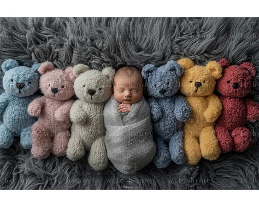Newborn Digital Backdrop, Teddies, Grey Flokati, Fur, Teddy Bears ...