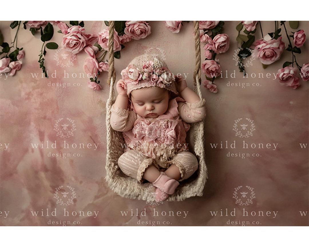 Pink Rose Swing Digital Backdrop, Pink Flowers, Leaves, Swing, Baby ...