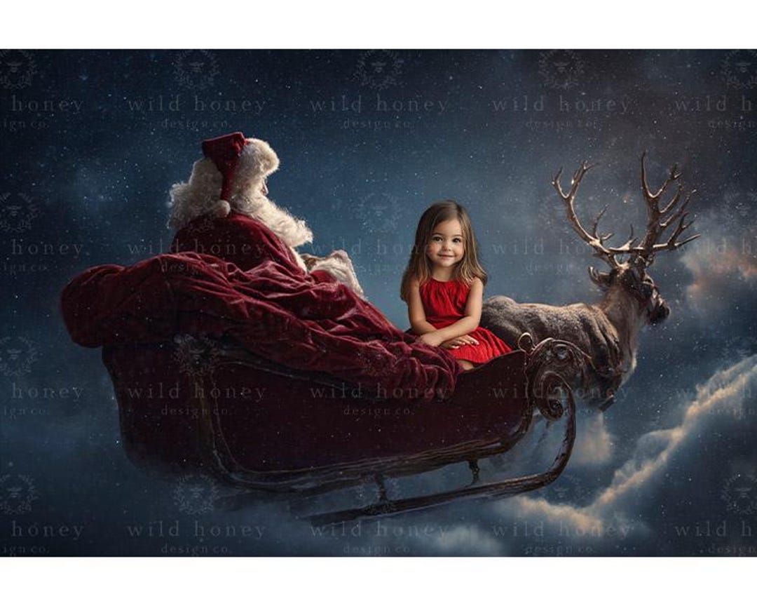 Santa's Sleigh Digital Backdrop, Christmas Night, Santa, Sleigh ...
