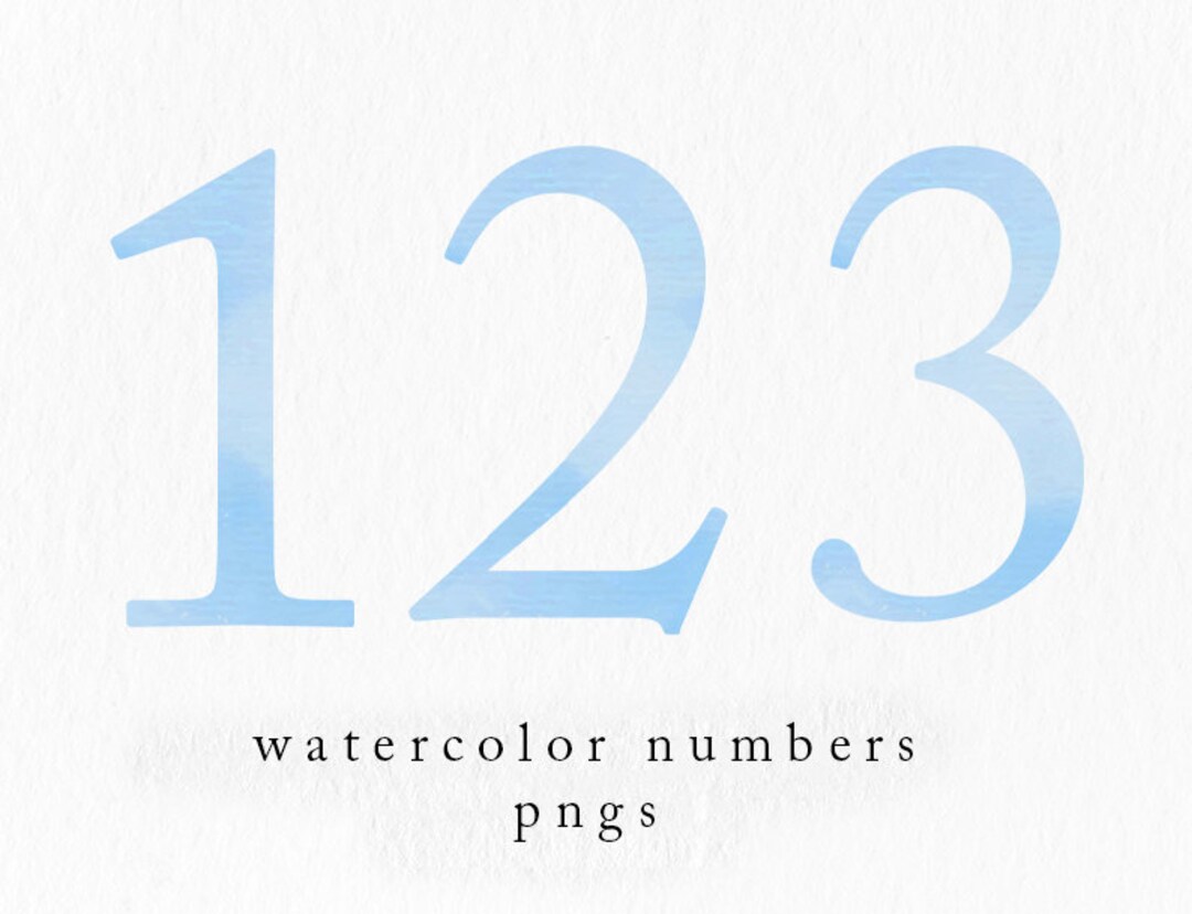 Blue Watercolor Number Clipart, Letters, 0-9, Pale Blue, Drawing ...