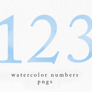 Blue Watercolor Number Clipart, Letters, 0-9, Pale Blue, Drawing ...