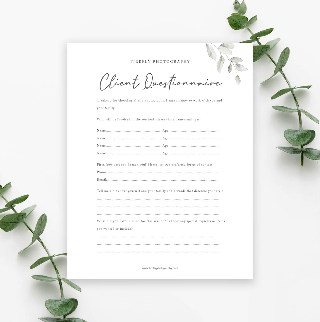 Photography Client Questionnaire Template: Editable PSD & Word Form ...