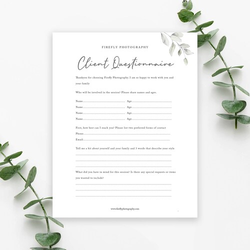 Photography Client Questionnaire - Etsy
