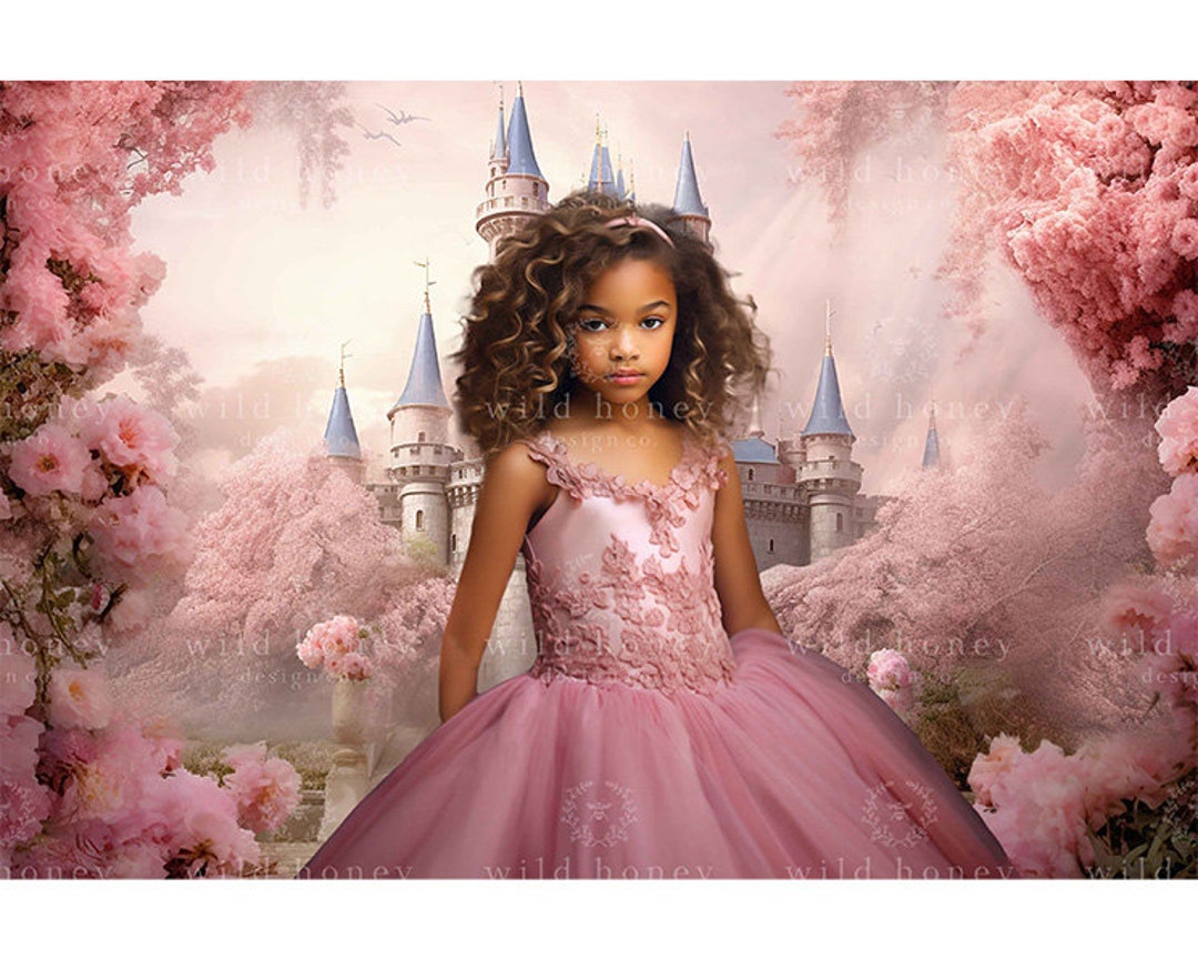 Painted Princess Castle Digital Backdrop, Palace, Pink Flowers ...