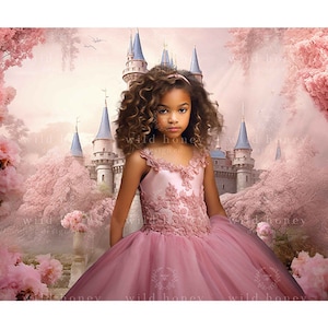 Painted Princess Castle Digital Backdrop, Palace, Pink Flowers ...