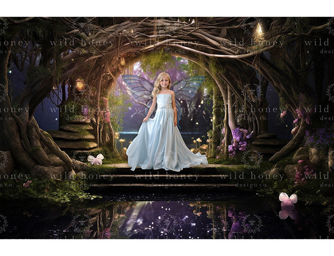 Enchanted Fairy Digital Backdrop, Pond, Moss, Flowers, Fairytale ...