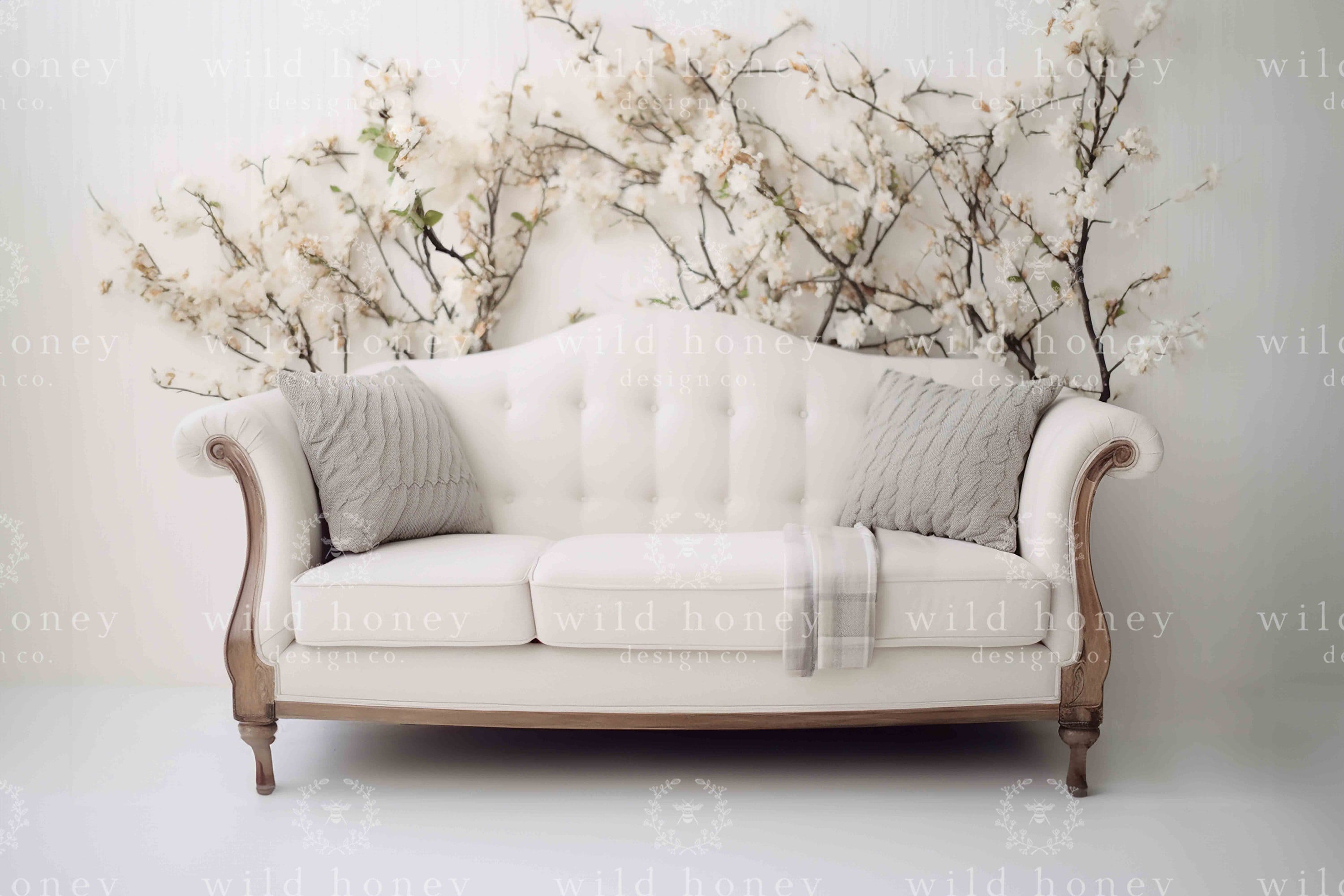 White Couch Floral Digital Backdrop: Family Portrait Studio (digital ...