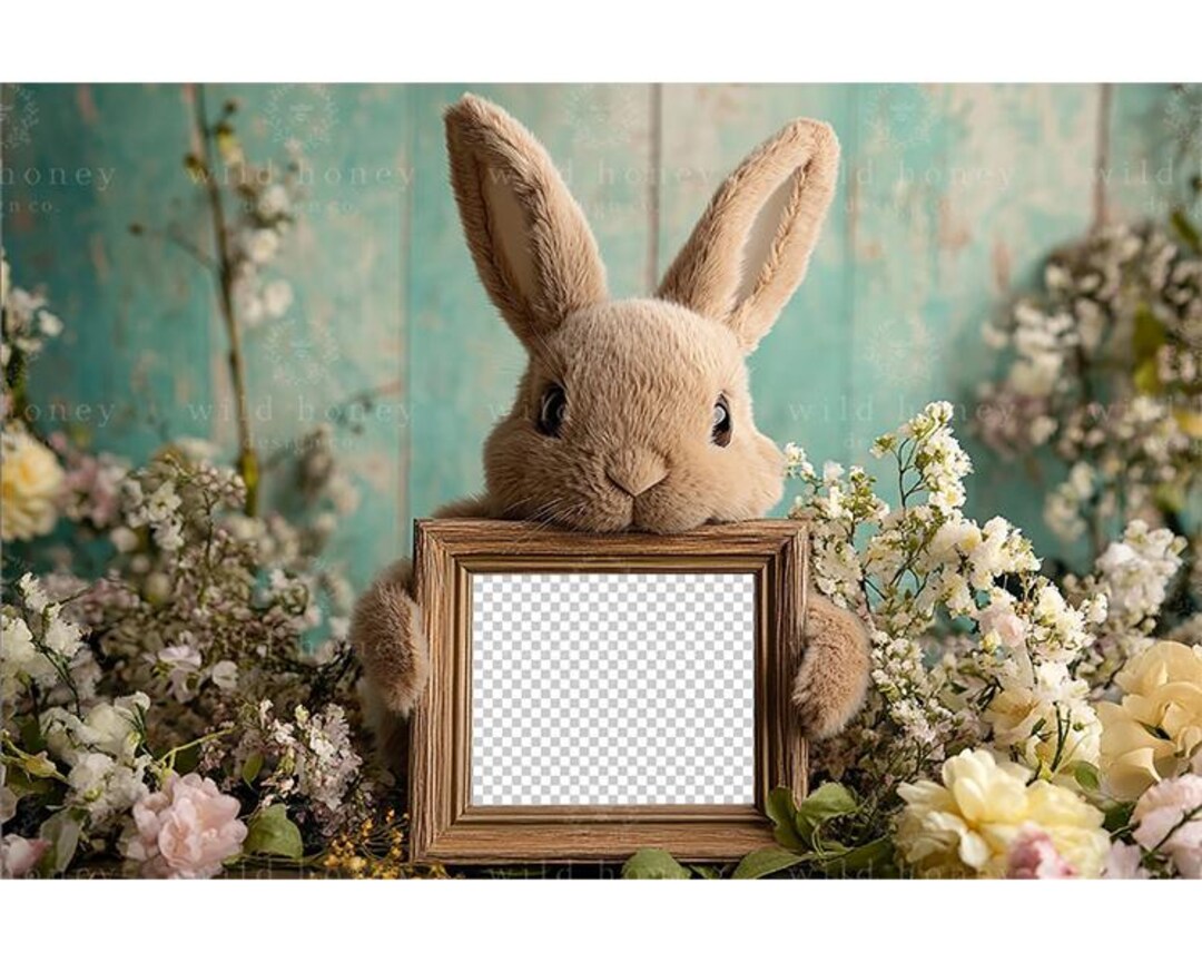 Easter Bunny Picture Frame Digital Backdrop, Easter Rabbit, Digital ...