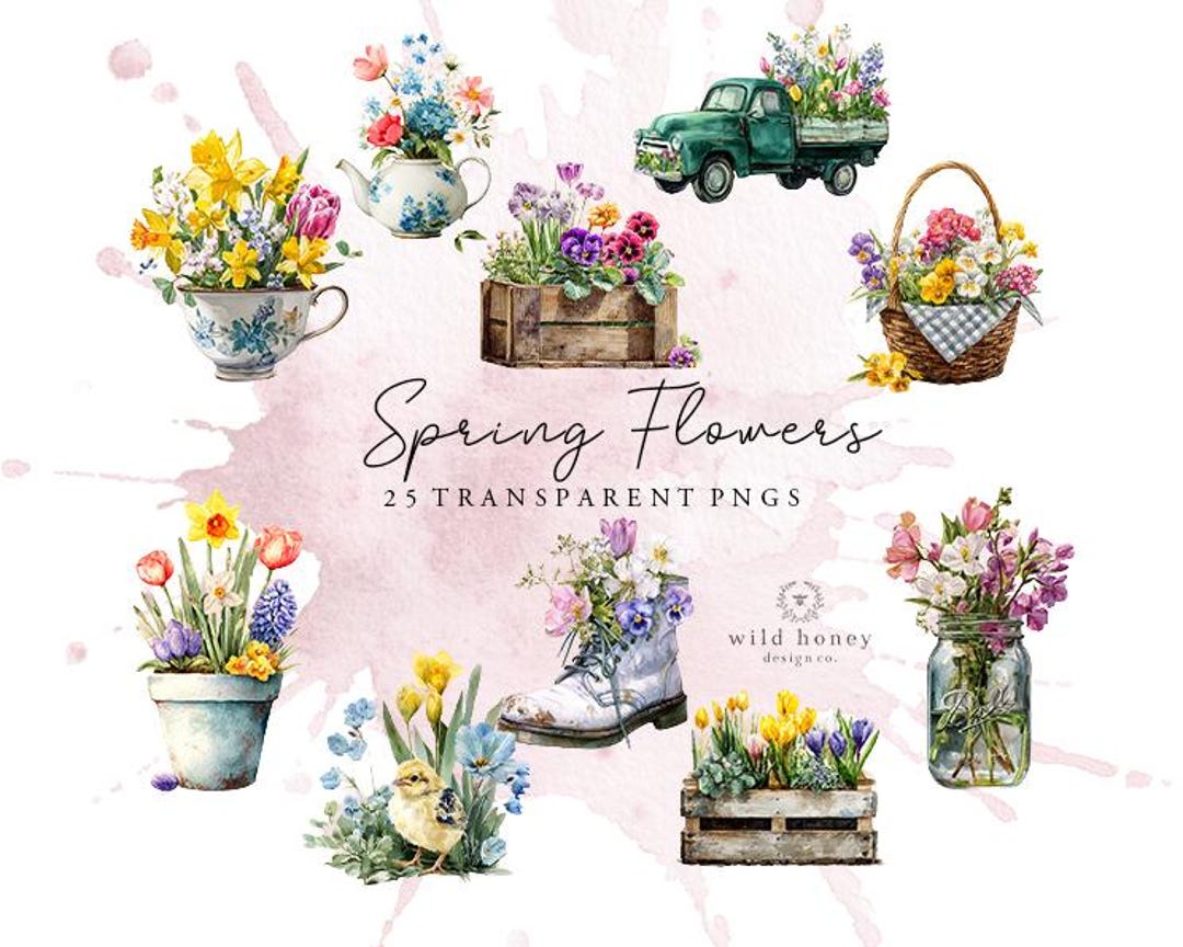 Watercolor Spring Flower Clipart Bundle: Flowers, Spring, Easter ...