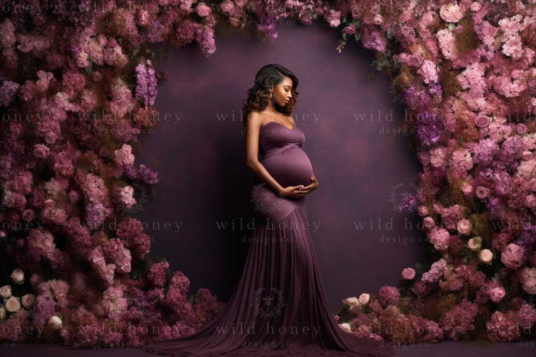 Purple Flower Studio Digital Backdrop, Flower Wall, Digital Background ...