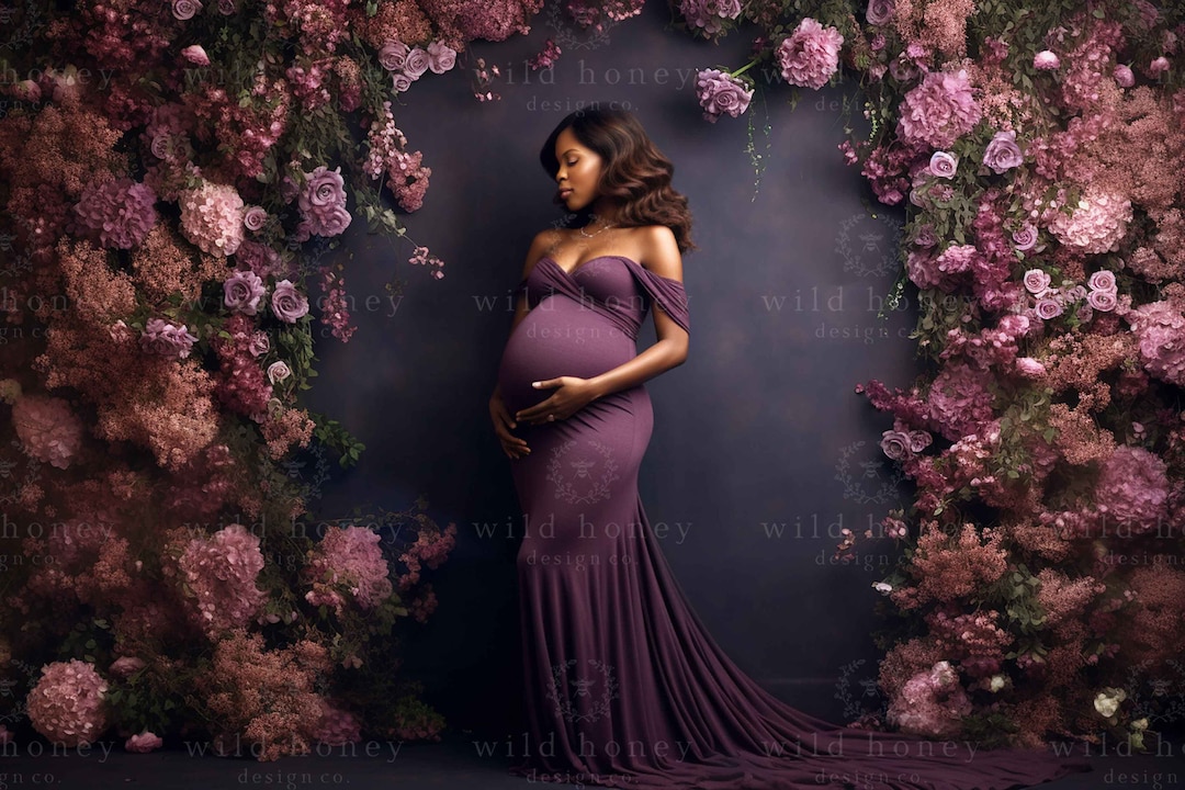 Purple Flower Studio Digital Backdrop, Flower Wall, Digital Background ...