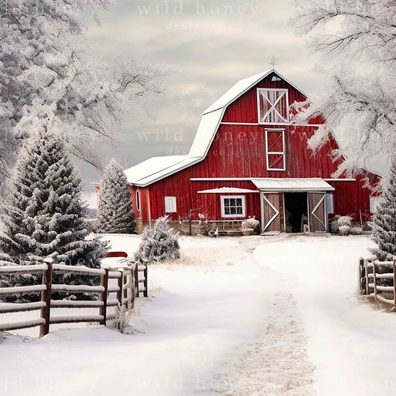 Barn in Snow - Etsy