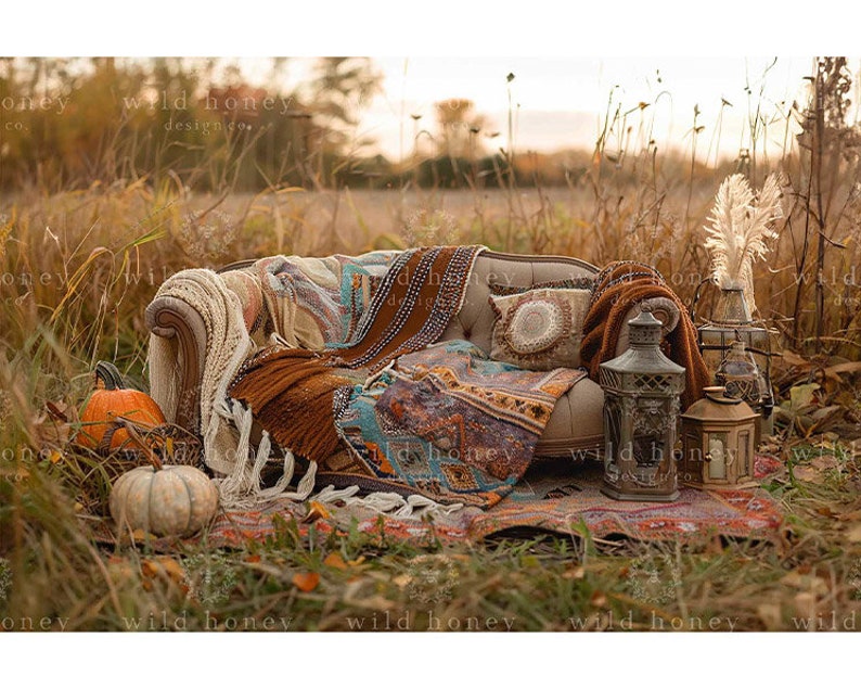 Boho Fall Portrait Digital Backdrop: Rugs, Sofa, Pumpkins (JPEG) - Etsy
