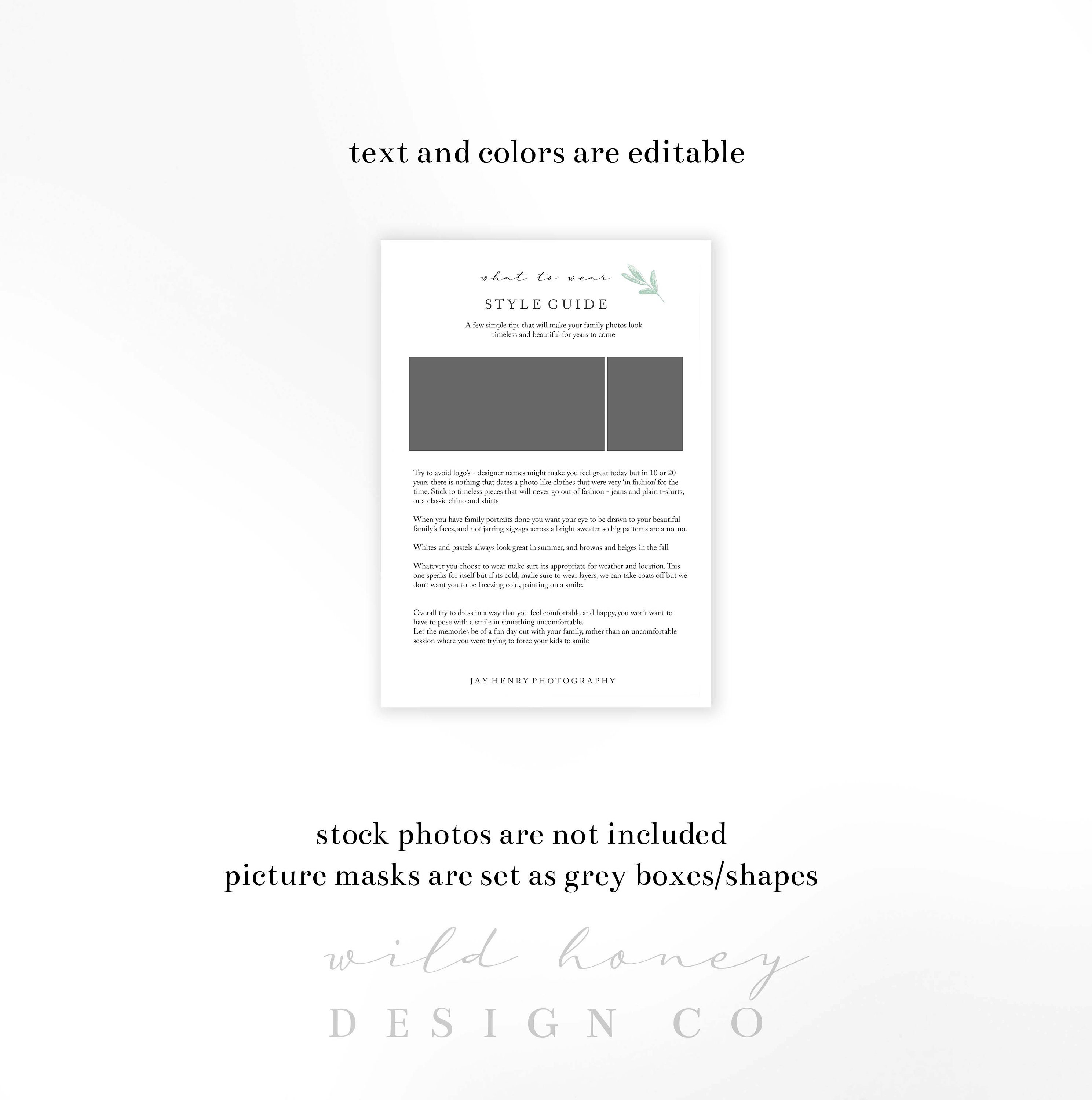 Photography Session STYLE Guide Template What to Expect - Etsy