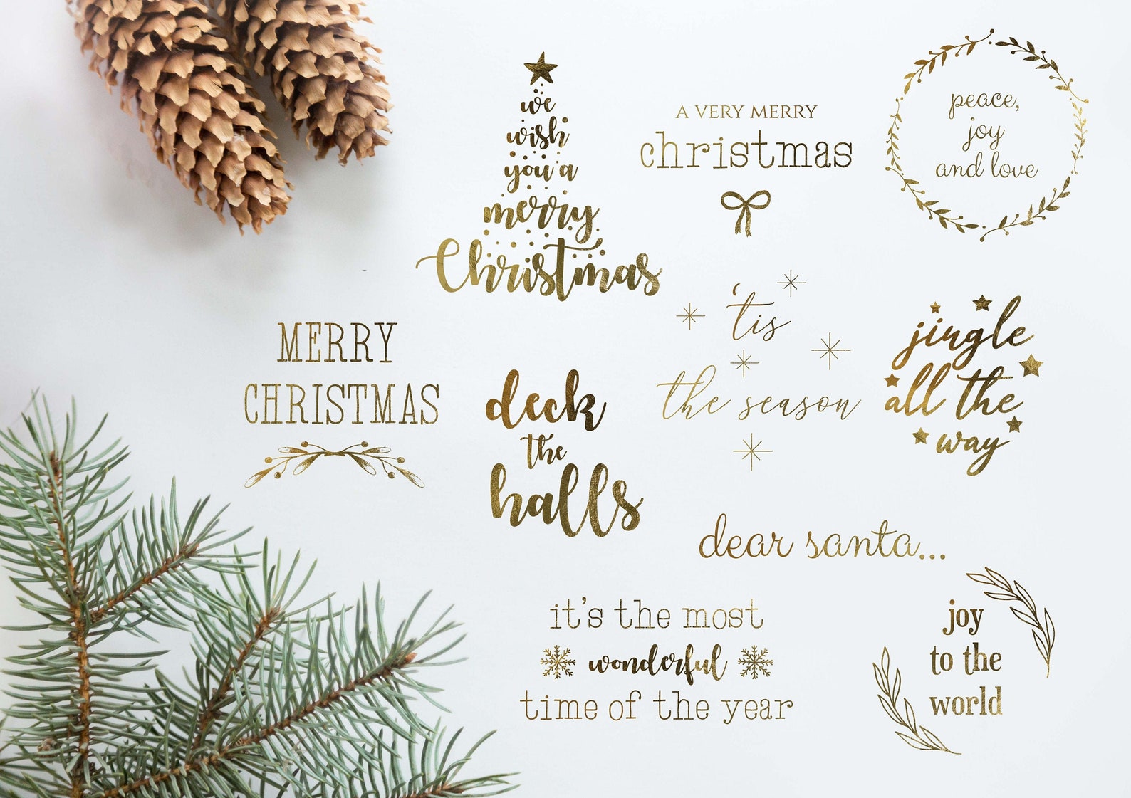 Gold Foil Christmas Phrases: PNG Overlays, Word Art (digital Download ...