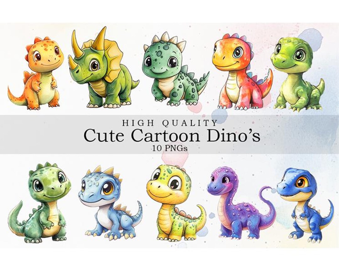 Cute Dinosaurs Clip Art, Cartoon, Commercial Use, Bundle, Dino's ...
