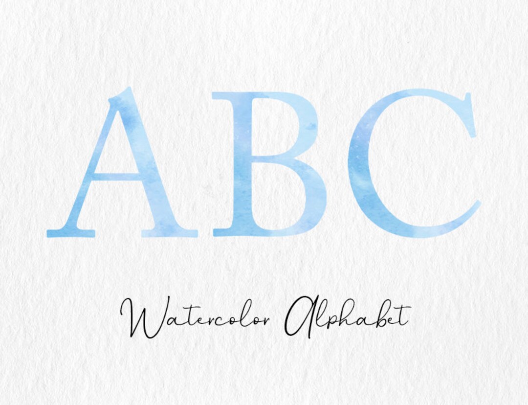 Blue Watercolor Alphabet Clipart, Letters, A-Z, Pale Blue, Drawing ...