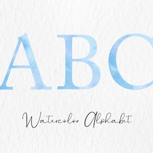 Blue Watercolor Alphabet Clipart, Letters, A-Z, Pale Blue, Drawing ...