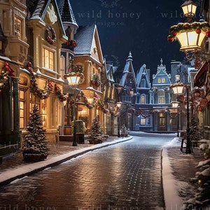 Christmas Street Backdrop, Xmas, Winter, Painterly, Digital Backdrop ...