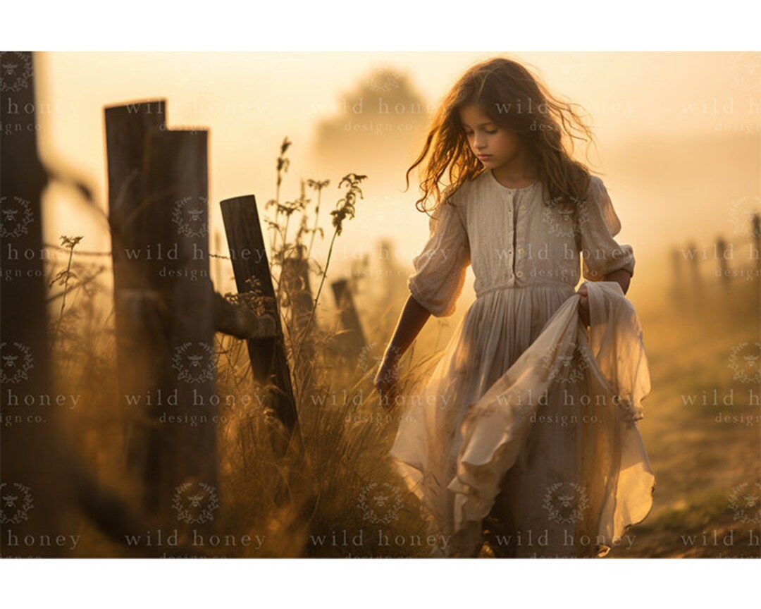 Hazy Day Digital Backdrop, Field, Fence, Golden Haze, Sunlight ...