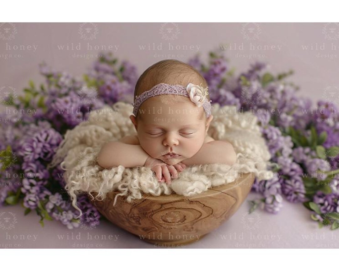Purple Flowers Newborn Digital Backdrop, Lilac, Baby, Wood Bowl, Curly ...