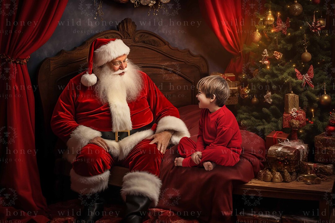 Meeting Santa Digital Backdrop: Christmas Tree, Bed, Studio (digital ...
