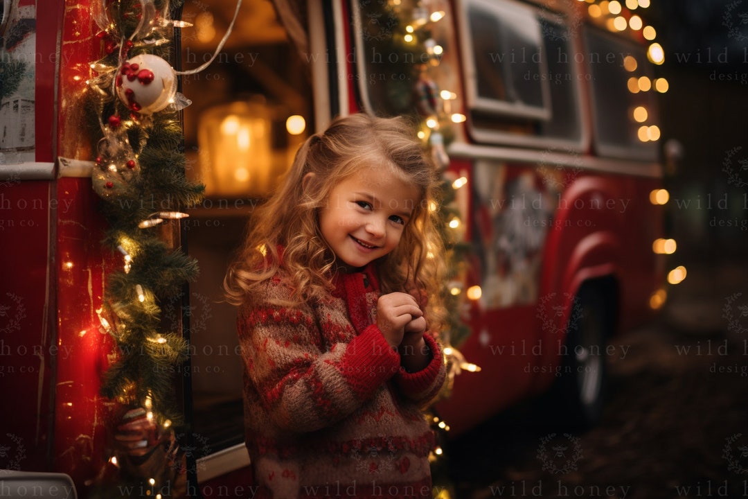 Christmas Camper Backdrop, Van, Xmas, Festive, Winter, Christmas Light ...