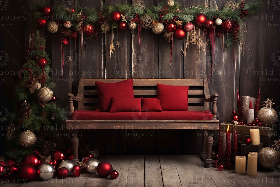 Christmas Studio Digital Backdrop: Bench, Tree, Baubles (digital ...