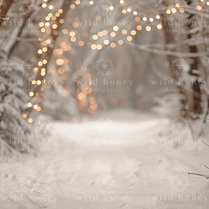 Winter Lights Digital Backdrop: Gold Bokeh, Snowy Trees (digital ...