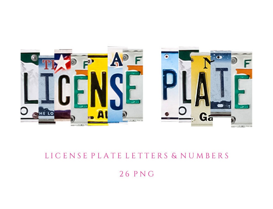 License Plate Alphabet Set, Clipart, Letters, A-Z, Numbers, American ...