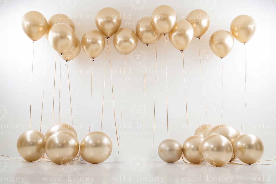 Gold Balloon Digital Backdrop, Garland, White Studio, Digital ...