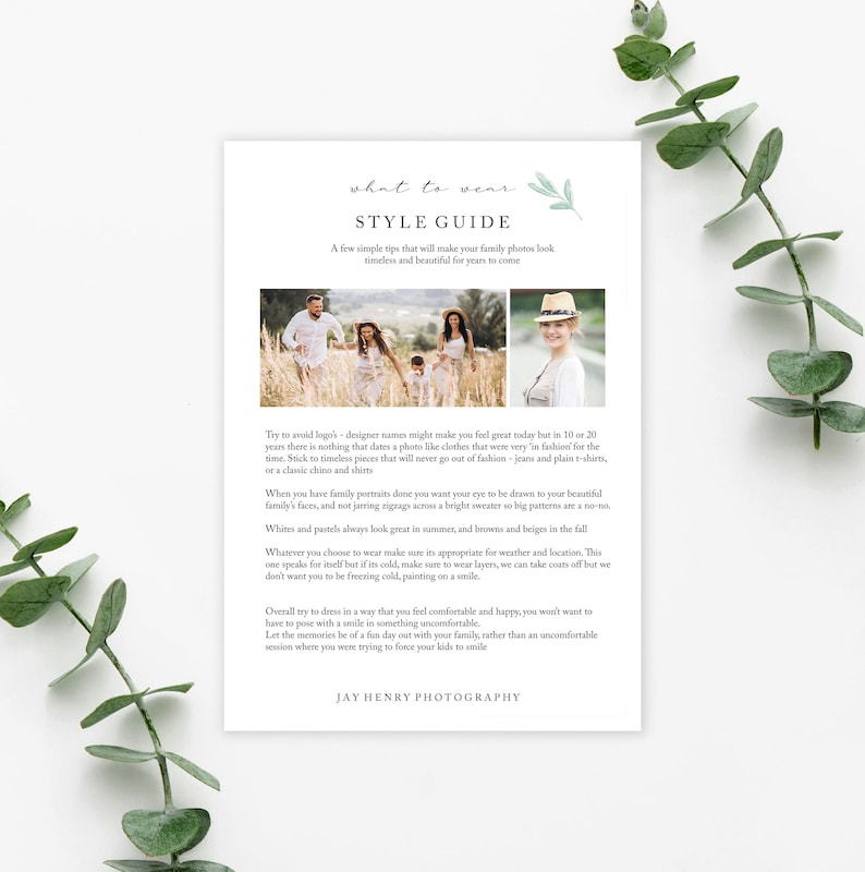 Photography Session STYLE Guide Template What to Expect - Etsy