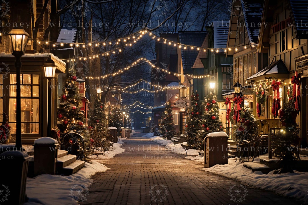 Christmas Street Backdrop, Xmas, Winter, Painterly, Digital Backdrop ...