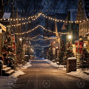 Christmas Street Backdrop, Xmas, Winter, Painterly, Digital Backdrop ...