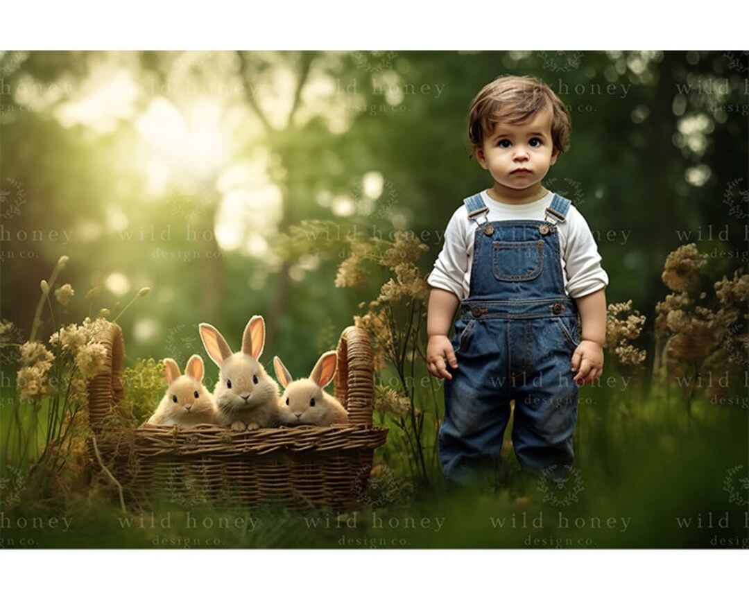 Bunnies Spring Digital Backdrop, Grasses, Greenery, Summer, Bunnies ...