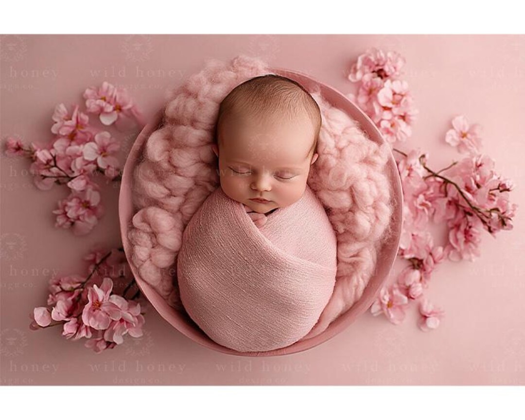 Pink Blossom Newborn Digital Backdrop, Pink Wool, Baby Girl, Studio ...