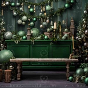 Christmas Bench Digital Backdrop: Green Holiday Studio (digital ...