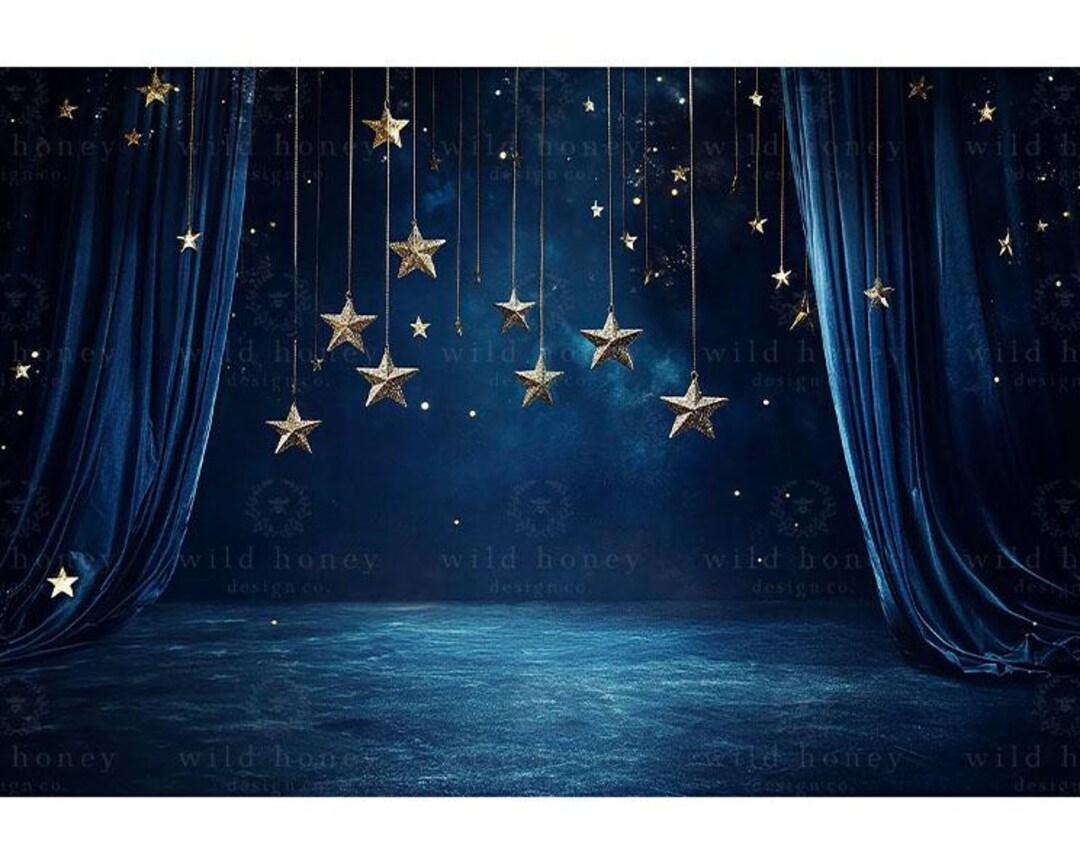 Star Stage Digital Backdrop: Midnight Sky, Blue & Gold (digital ...