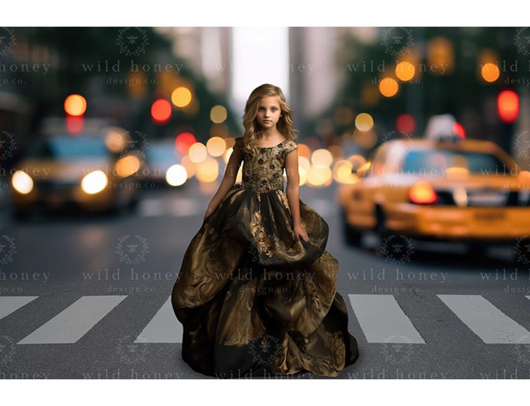 City Street Photography Digital Backdrop: Taxi Cabs, Avenue (digital ...