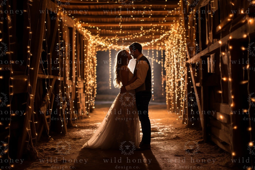 Fairy Lights in Barn Digital Backdrop, Rustic, Night, Digital ...
