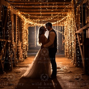 Fairy Lights in Barn Digital Backdrop, Rustic, Night, Digital ...