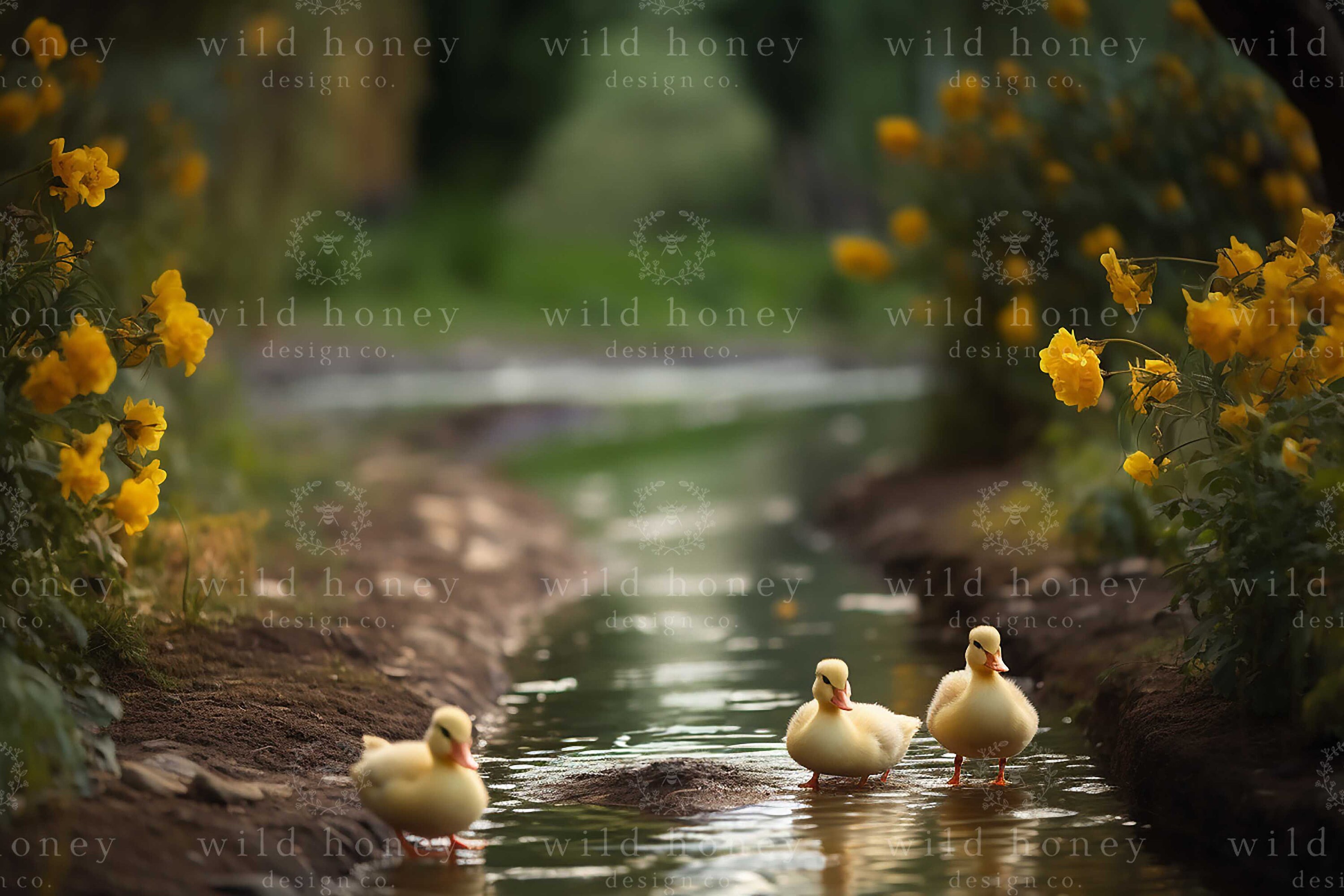 Spring Ducklings Stream Digital Backdrop: Yellow Flowers (digital ...