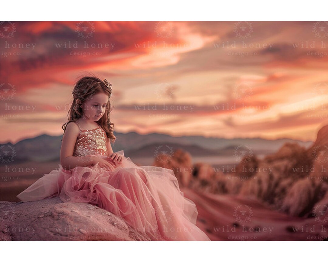 Desert Digital Backdrop, Mountains, Red Rock, Pink Clouds, Sunset ...