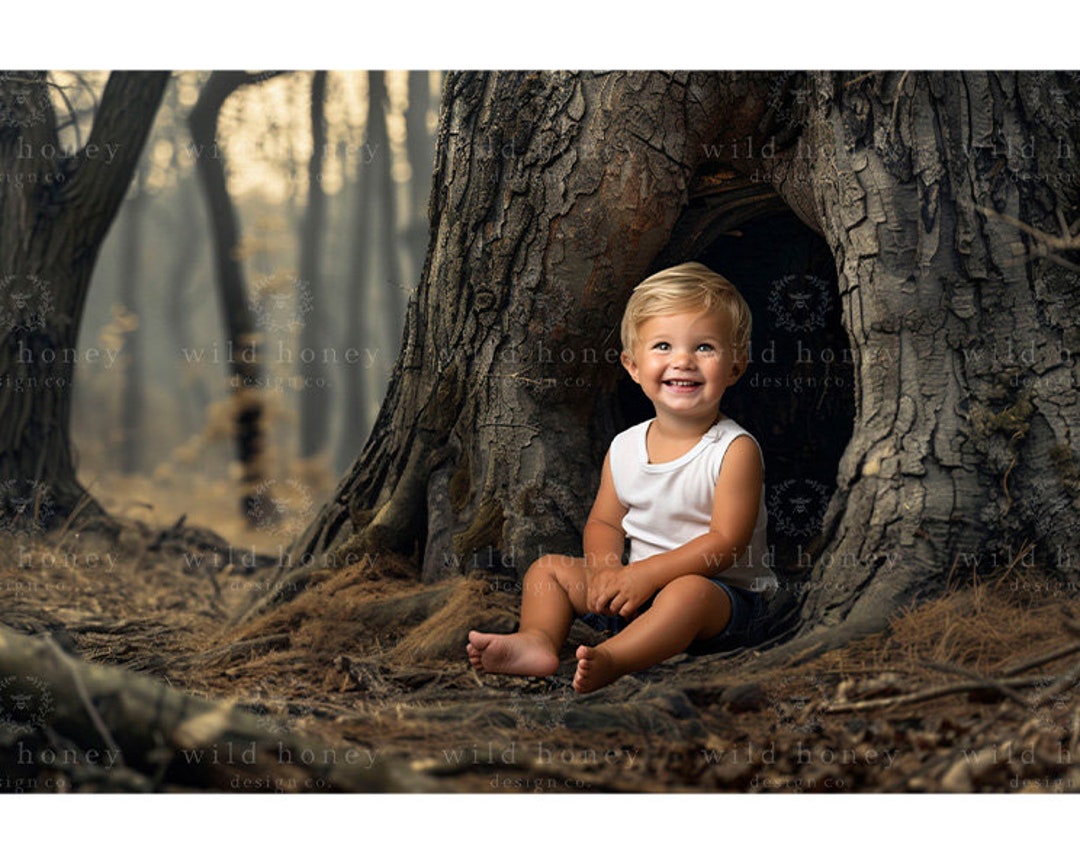 Hole in Tree Digital Backdrop, Tree Trunk, Sitter, Child, Oak Tree ...