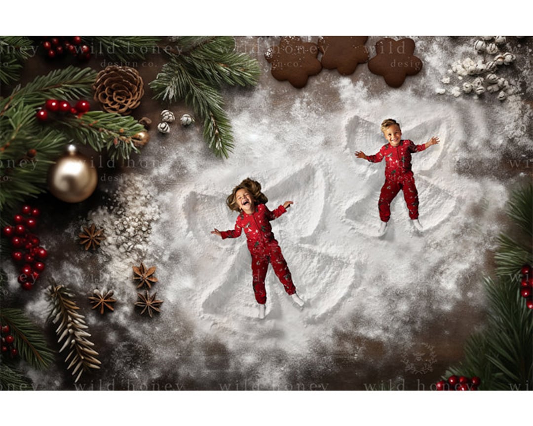 Christmas Baking Digital Backdrop, Snow Angels, Flour, Cookies, Child ...