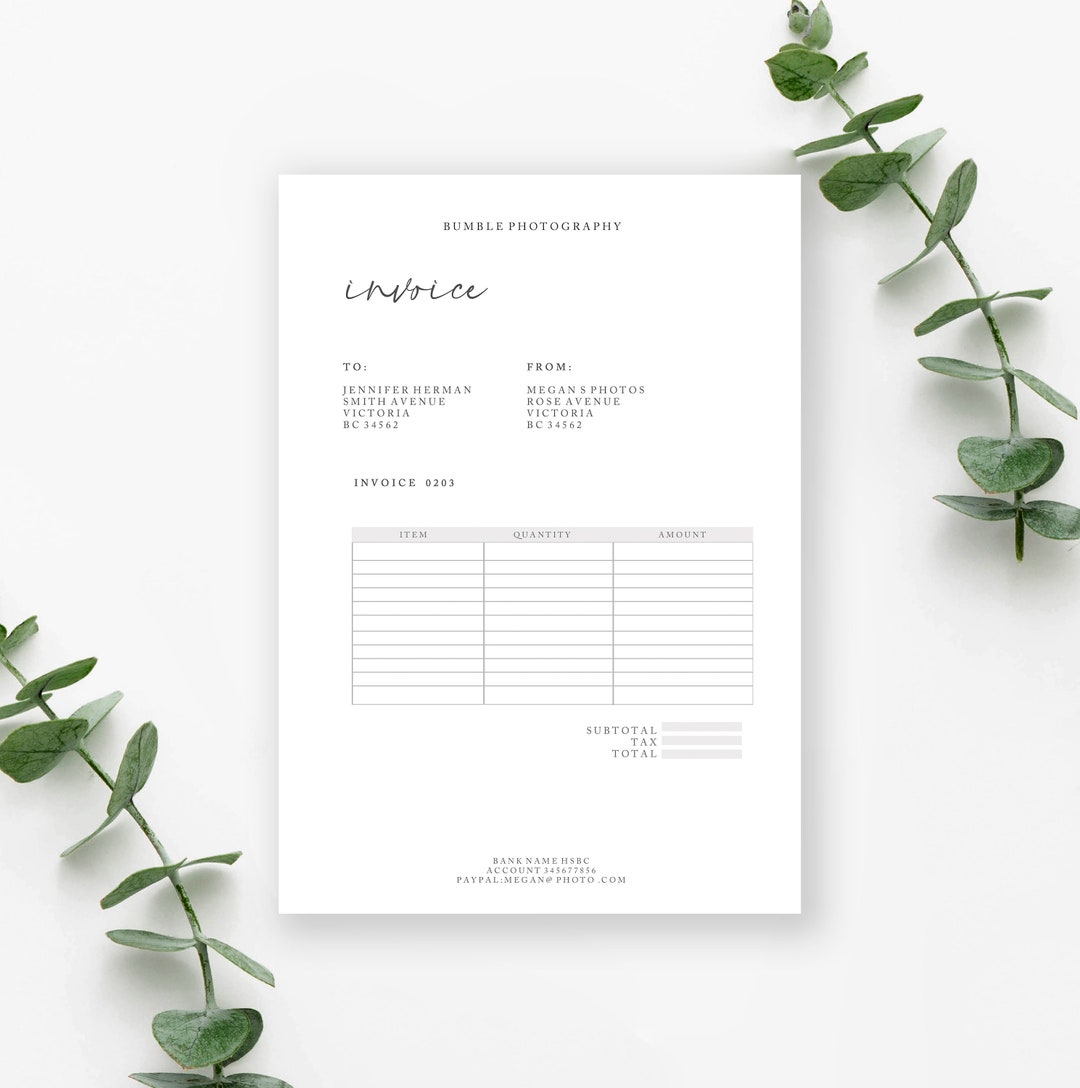 Invoice Template, PSD and MS WORD, Printable Invoice, Photography ...