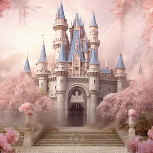 Painted Princess Castle Digital Backdrop, Palace, Pink Flowers ...