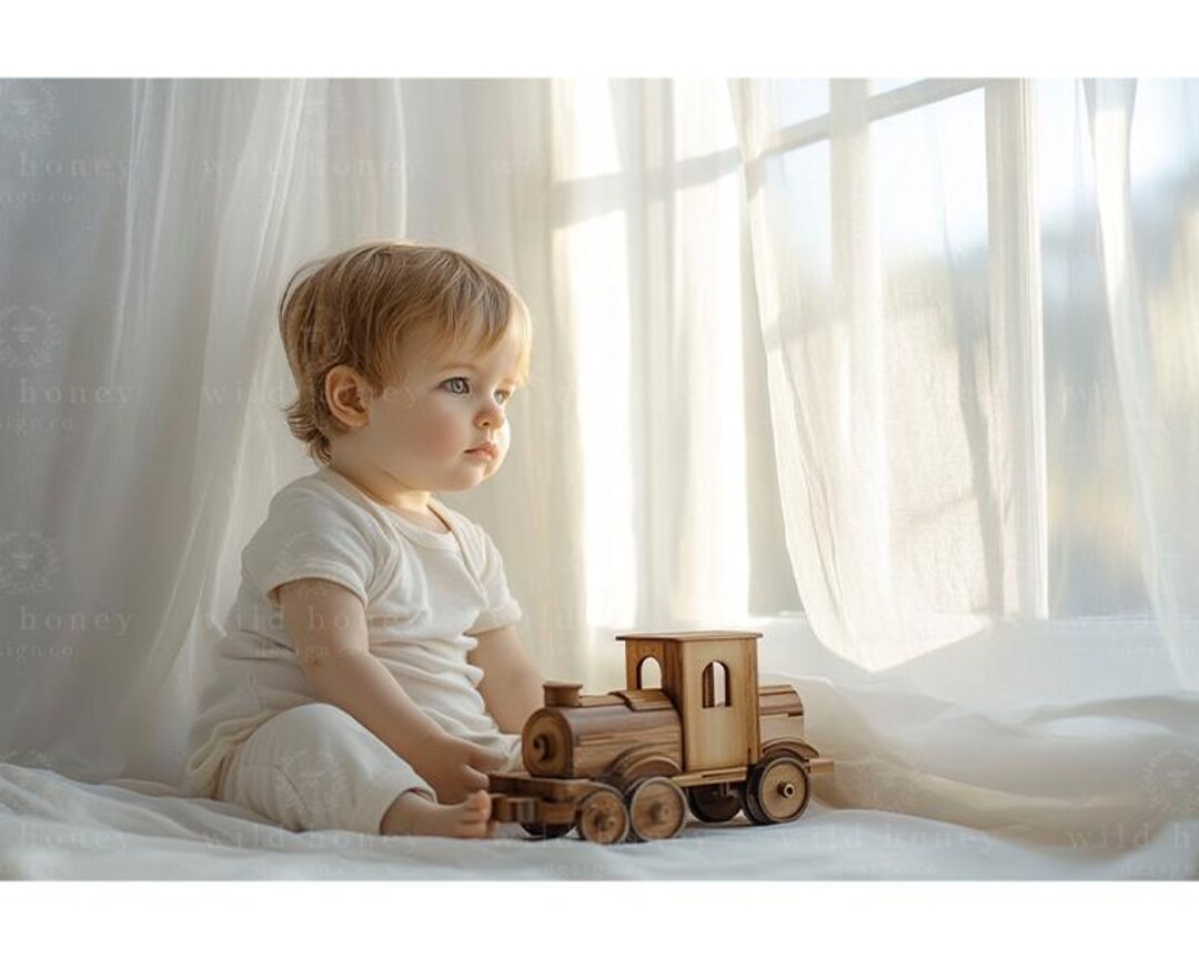 White Studio Digital Backdrop, Wooden Toy Train, Window, Sitter, Child ...